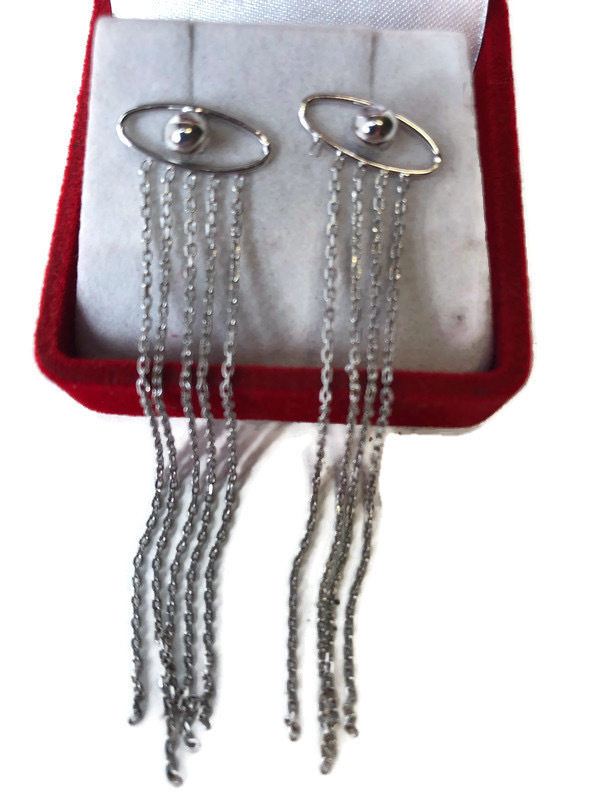 Sterling Silver Long Chain Dangle Earrings 925 - 2.30 Grams | USA Pawn
