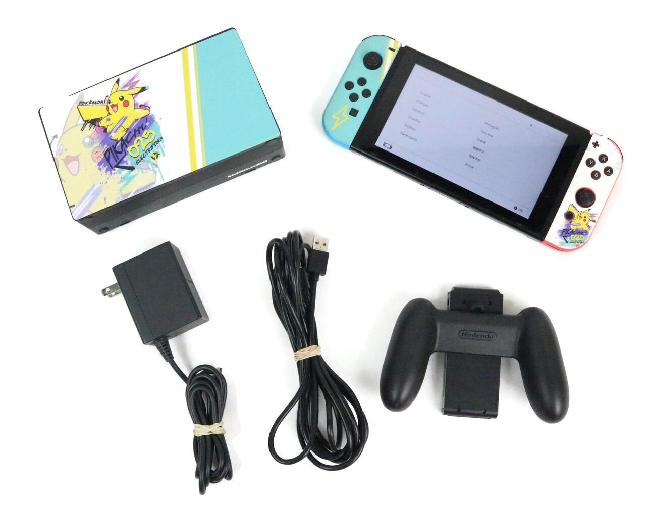 Nintendo Switch Gaming System w/ Pikachu Skin, TV Dock and Joycon Grip ...