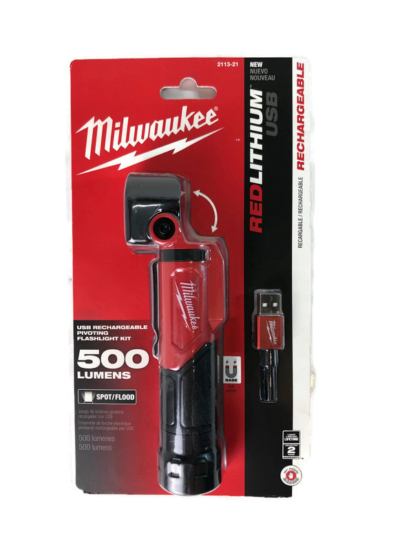 MILWAUKEE 2113-21 500 Lumens LED Pivoting Rechargeable Flashlight - New ...