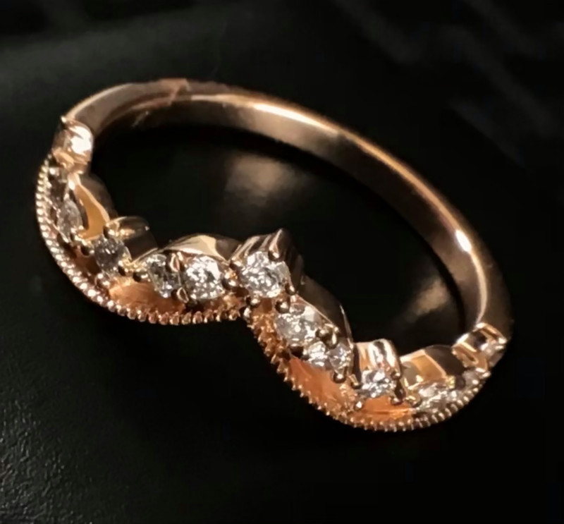 Women's 14KT Rose Gold Contoured Tiara Stacking Wedding Band with Round ...