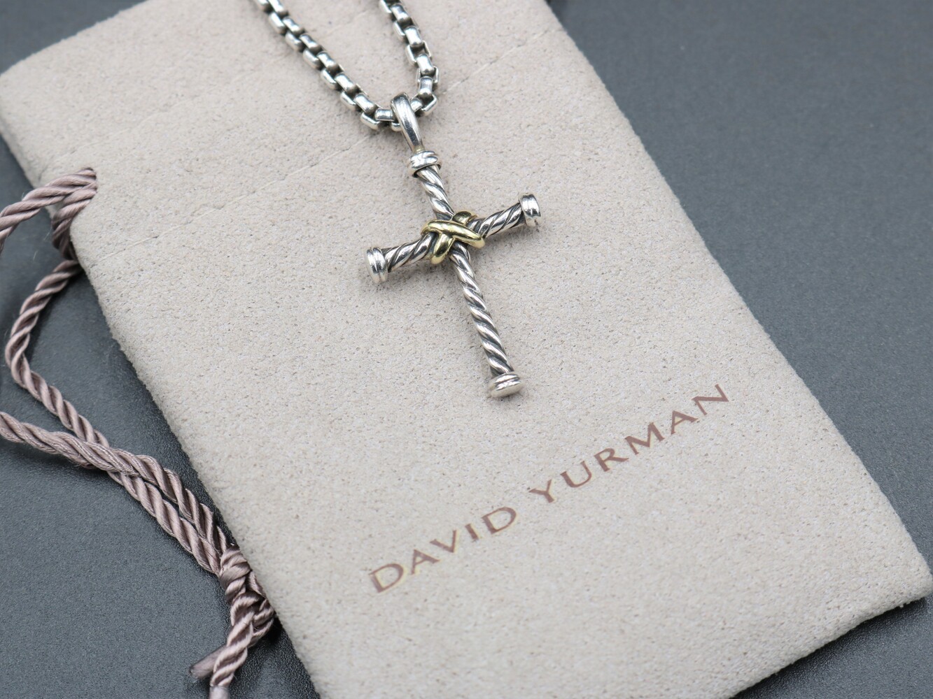 David Yurman Sterling Silver and 14K Gold Cable Cross Necklace with 18 ...