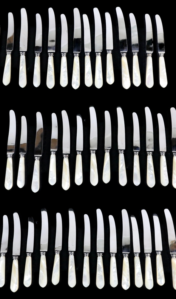 English Sheffield Atkinson Bros Dinner Knives, Mother of Pearl Handles ...