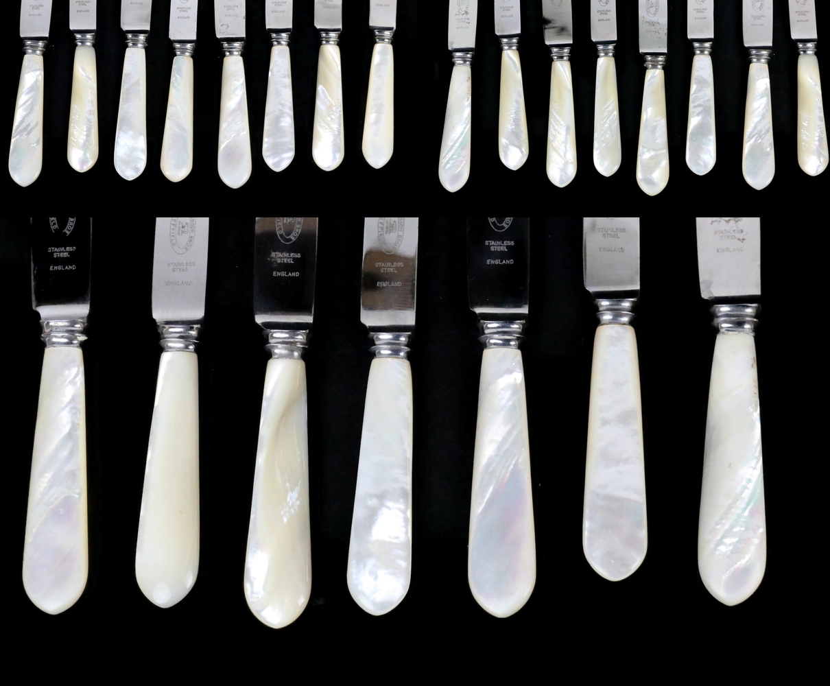 English Sheffield Atkinson Bros Dinner Knives, Mother of Pearl Handles ...
