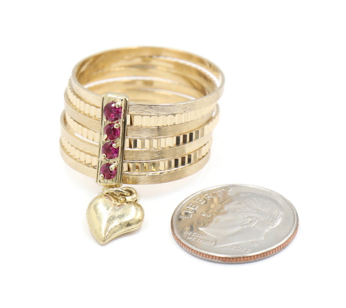 Women's Trending Pink CZ 7 Stack 14KT Yellow Gold Stack Ring with ...