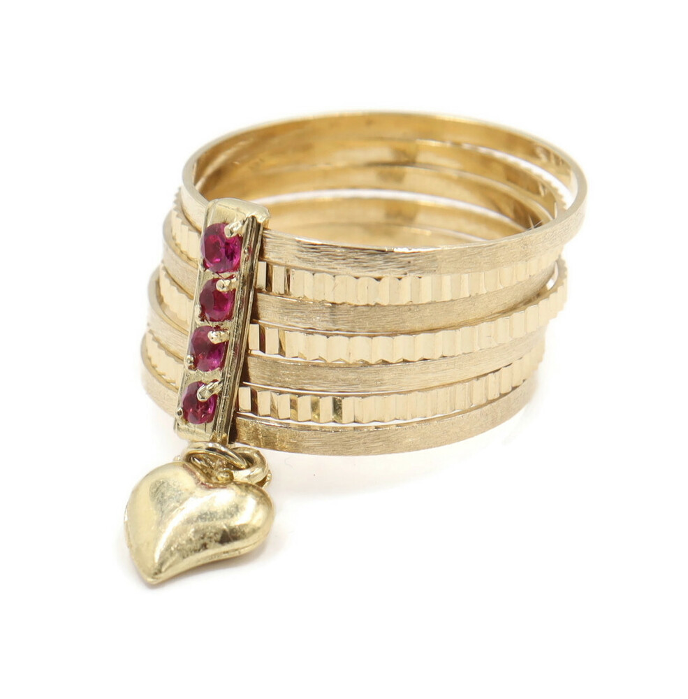 Women's Trending Pink CZ 7 Stack 14KT Yellow Gold Stack Ring with ...