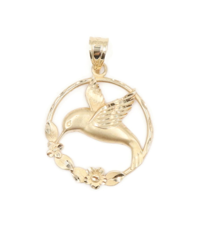 Estate Diamond Cut Hummingbird & Flower Necklace Pendant 1.49g 14KT ...