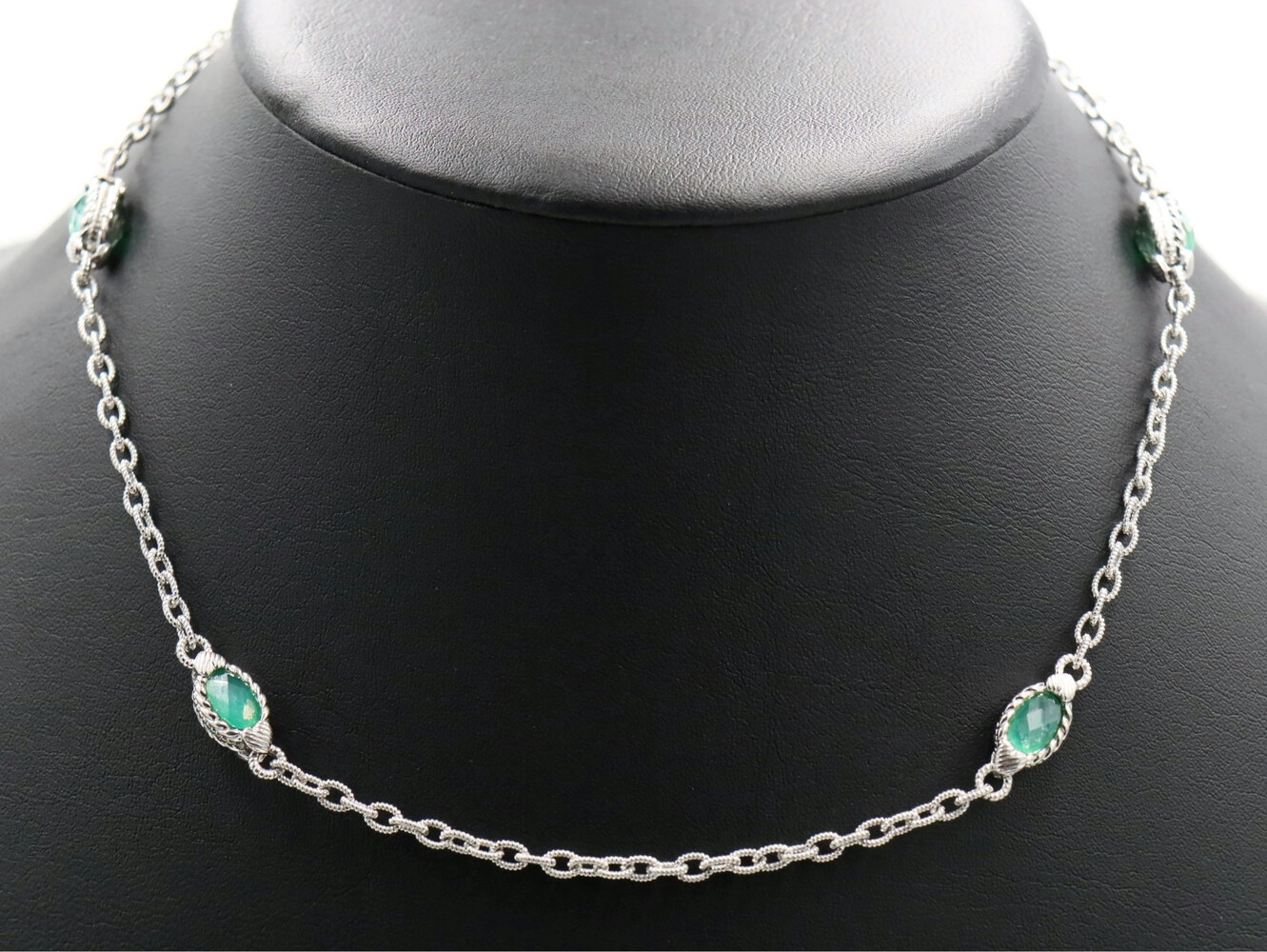 Judith Ripka 18" Oval Green & Round Clear CZ Sterling Silver Station ...