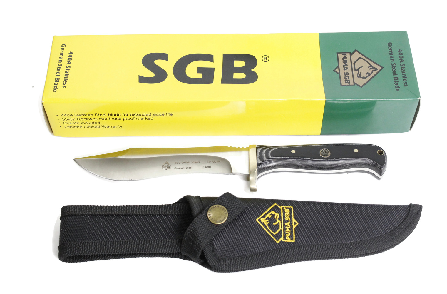 SGB Puma Buffalo Hunter Micarta Handle 440A German Steel Blade With ...