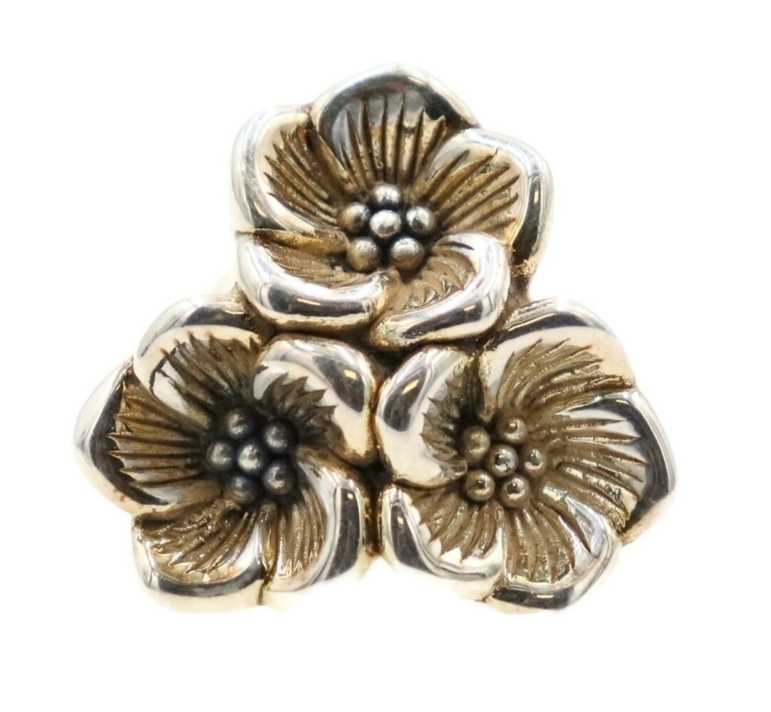 Women's Estate Sterling Silver (925) 3 Flower Electroform Hollow Puff ...