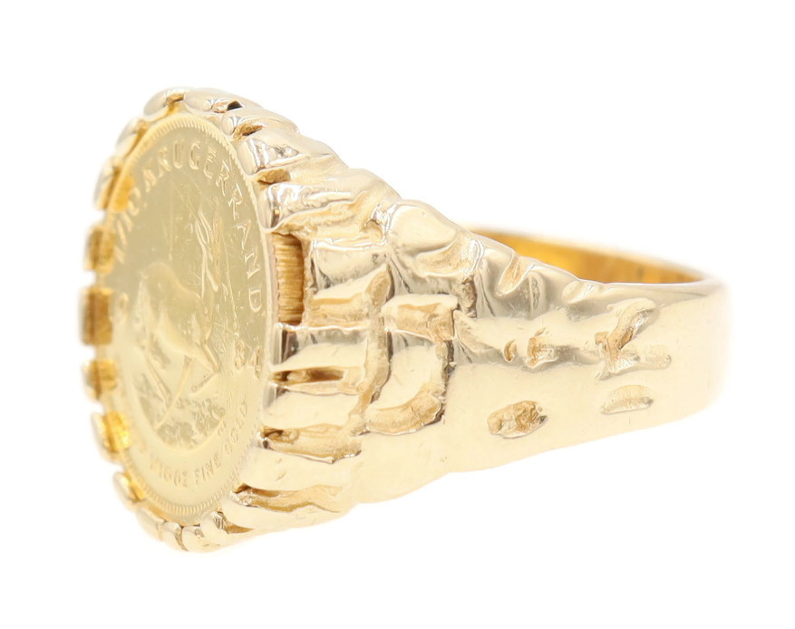 1984 1/10oz Krugerrand Gold Coin in 14KT Nugget Bezel Style Men's Ring ...
