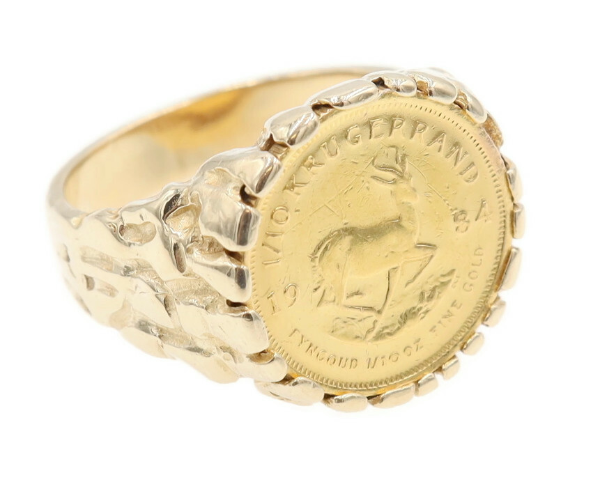 1984 1/10oz Krugerrand Gold Coin in 14KT Nugget Bezel Style Men's Ring ...