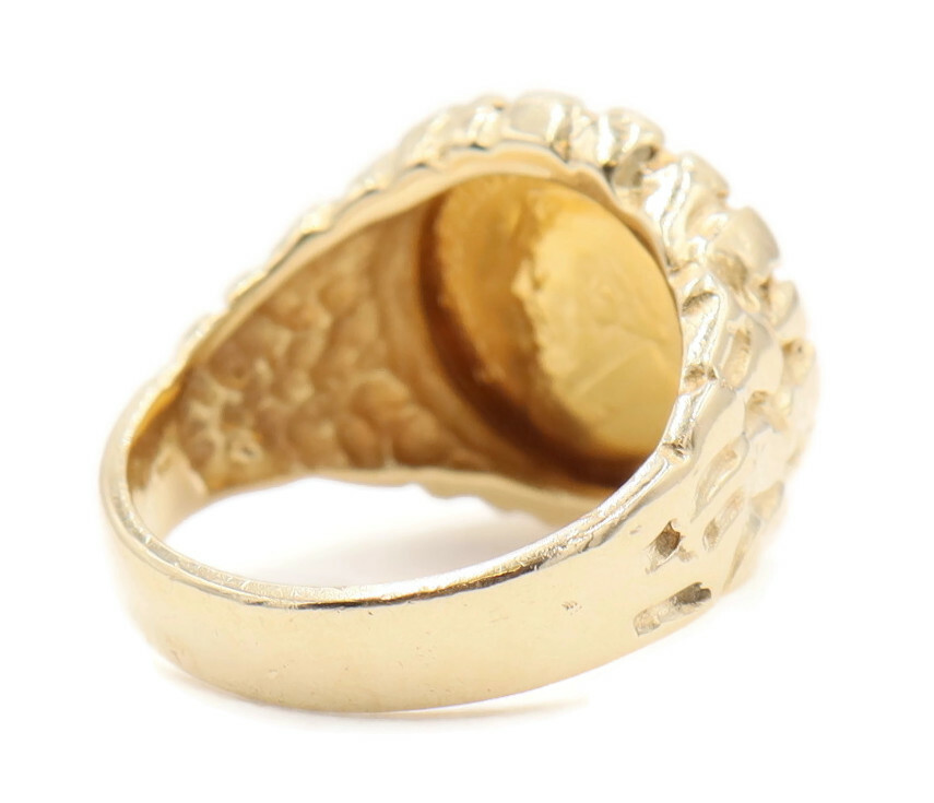 1984 1/10oz Krugerrand Gold Coin in 14KT Nugget Bezel Style Men's Ring ...