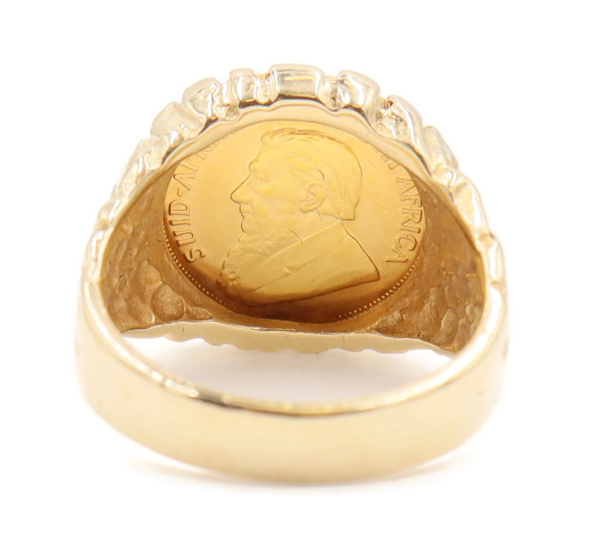 1984 1/10oz Krugerrand Gold Coin in 14KT Nugget Bezel Style Men's Ring ...