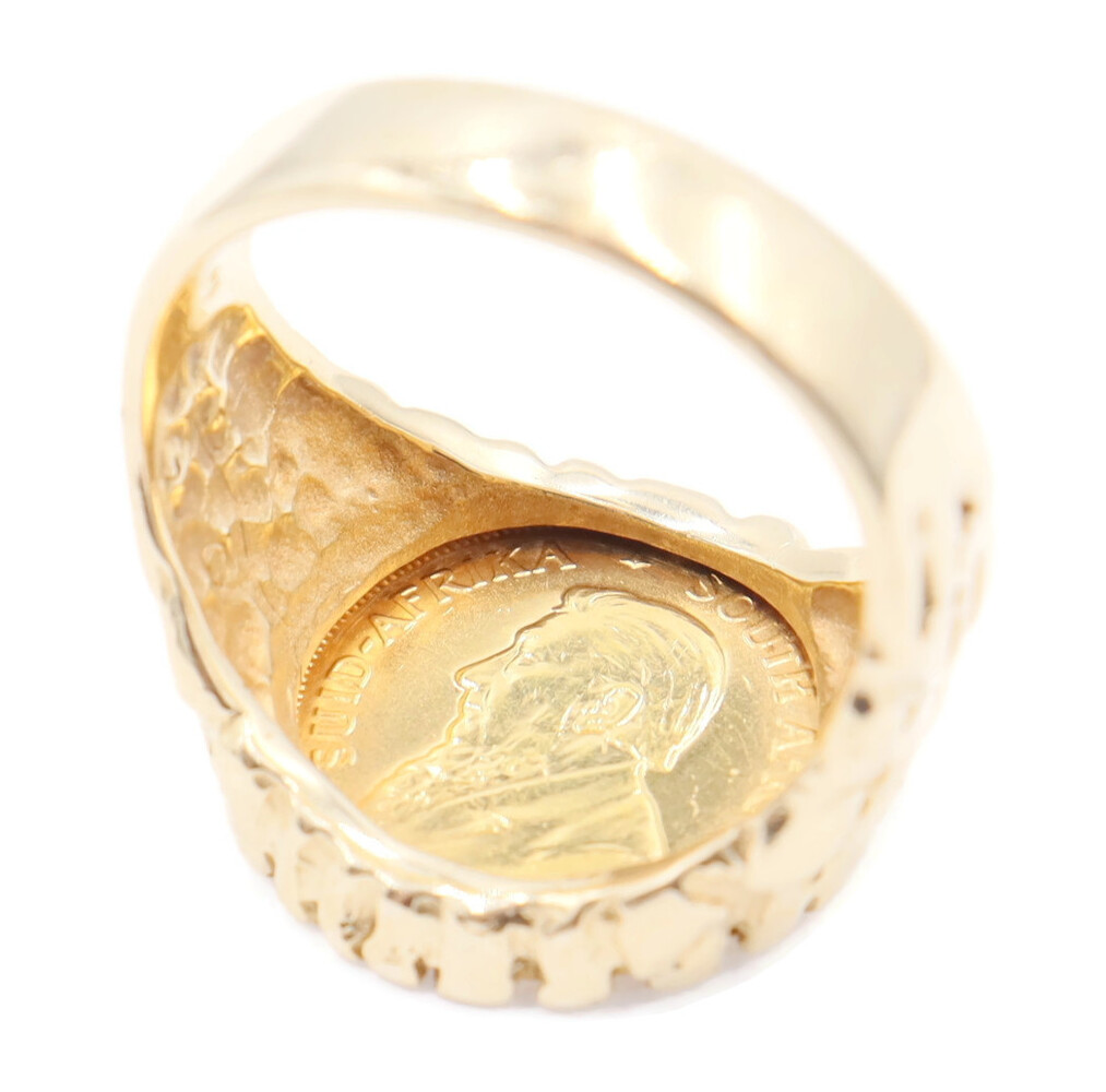 1984 1/10oz Krugerrand Gold Coin in 14KT Nugget Bezel Style Men's Ring ...