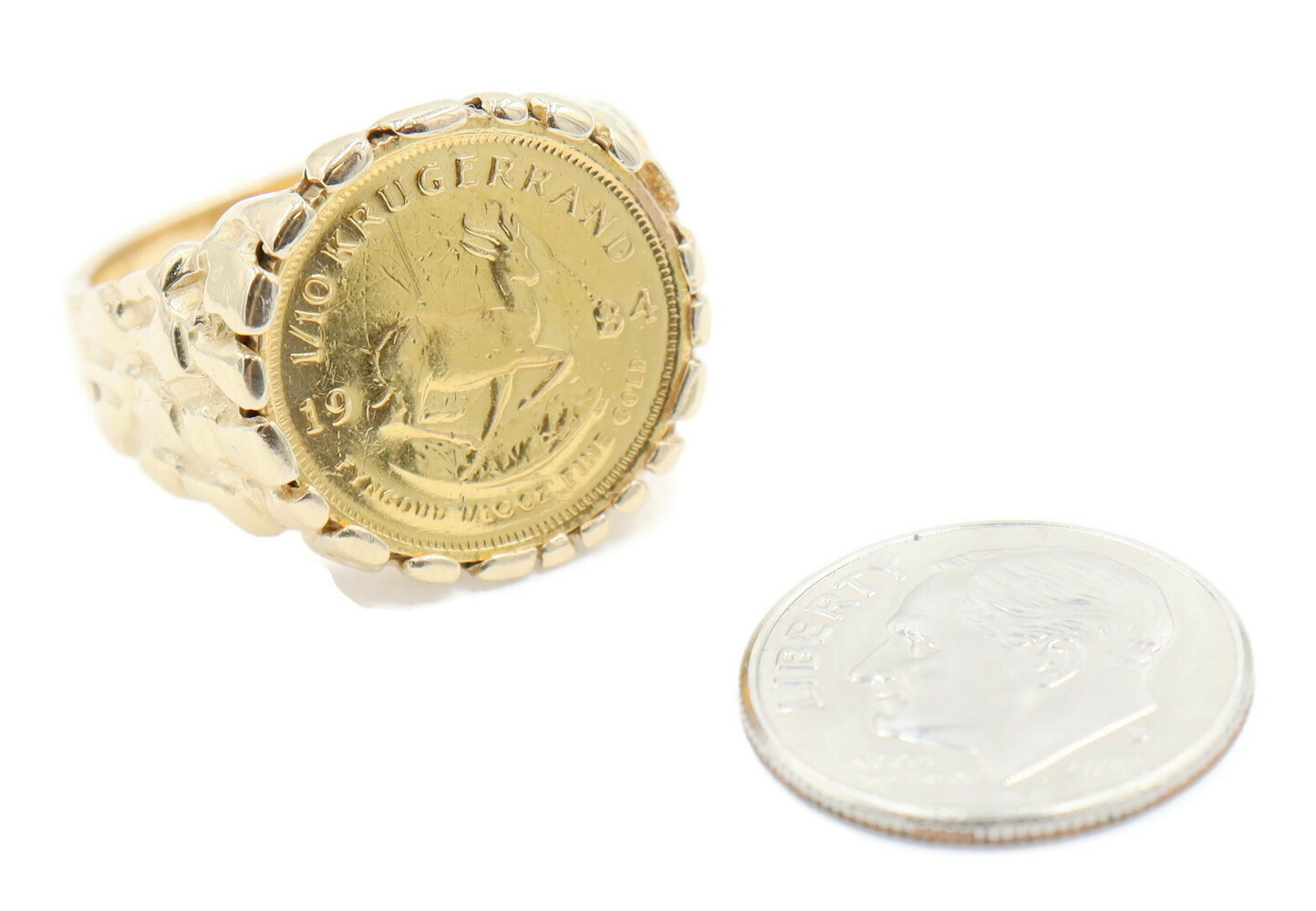 1984 1/10oz Krugerrand Gold Coin in 14KT Nugget Bezel Style Men's Ring ...