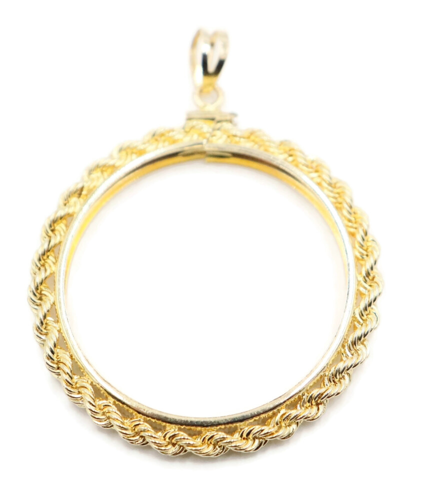 14KT Yellow Gold 1 Oz Gold Coin Screw Top Rope Bezel Coin Pendant - 5. ...