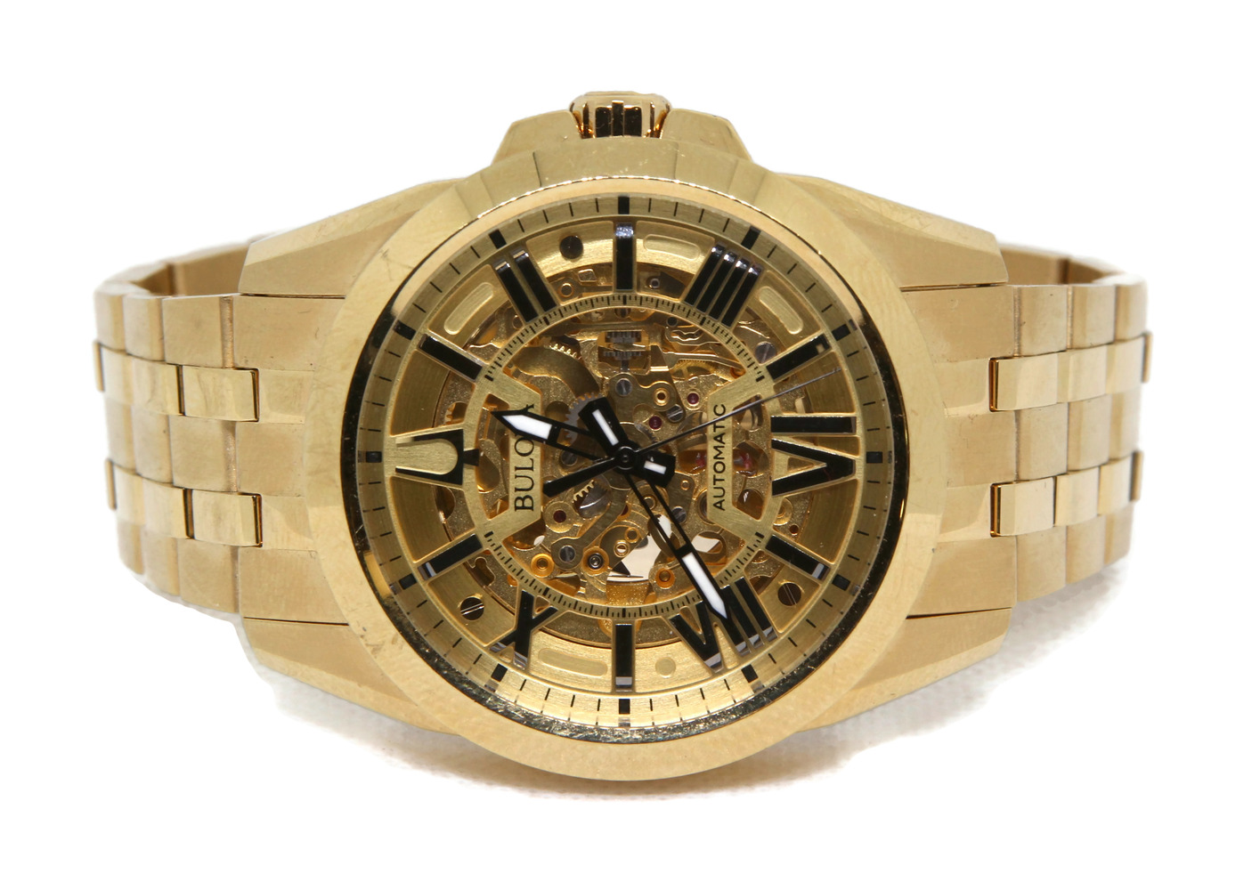 Bulova Sutton Men's Automatic Gold Skeleton Exhibition 43mm Wrist Watch ...