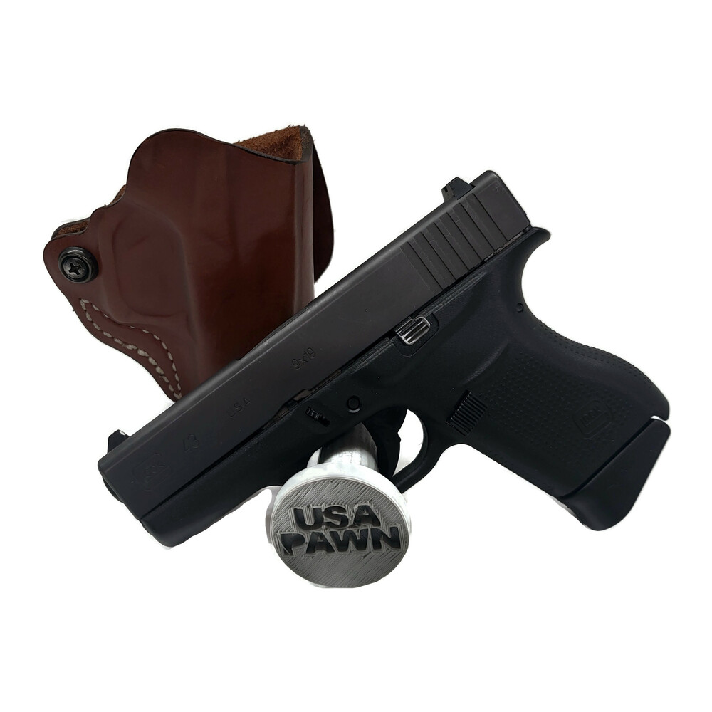 Glock 43 9mm Single Stack Compact Semi Auto Pistol W/ Leather DeSantis ...